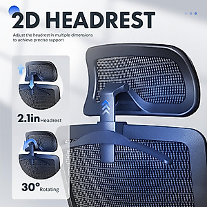 FLEXISPOT OC3B Ergonomic Executive Mesh Office Chair Swivel Height Adjustable Seat Headrest Armrest Lumbar Support Caster Wheels Task Chair Gray Mesh Seat Computer Office Desk Chair