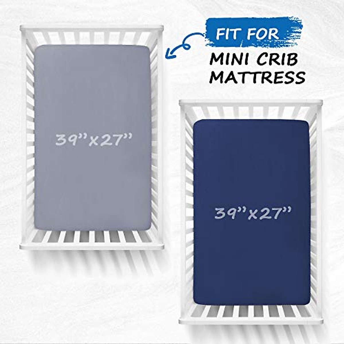 Pack n Play Sheets Fitted 2 Pack for Dream On Me Play Yard, Mini Crib Sheets Set for Baby Girls Boys, Portable Playard Sheet, Ultra Soft Microfiber Pack n Play Mattress Sheet, Grey and Navy