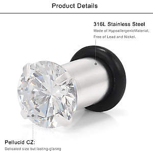 Lcolyoli 6 Pairs Clear Diamond CZ Prong Set Ear Gauges Stainless Steel & Silicone Flexible Tunnel Expander Stretching Gauge Plug Kit 4G Silver Gold Black Clear