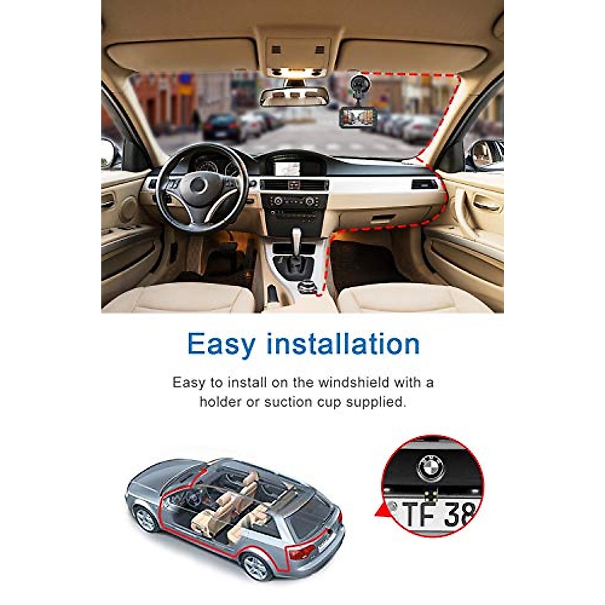 Dash Cam Front and Rear CHORTAU Dual Dash Cam 3 inch Dashboard Camera Full HD 170° Wide Angle Backup Camera with Night Vision WDR G-Sensor Parking Monitor Loop Recording Motion Detection