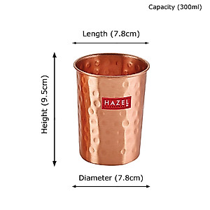 HAZEL Hammered Finish Copper Glasses Amrapali Tumbler Set of 5, 300 ML