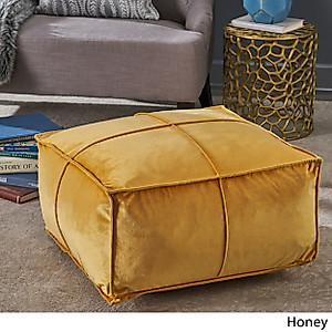 Christopher Knight Home Cytheria Honey Velvet Square Bean Bag Ottoman