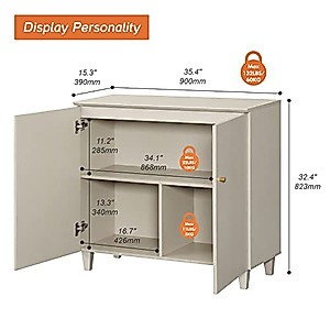 WAMPAT Wide Dresser Chest with Doors for Bedroom, 2-in-1 Modern Beige Wood Closet Storage Organizer with 6 Compartments for Kids Room, Nursery, 70.8x15.3x32.4