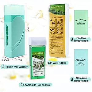 Roll On Wax, Waxing Kit for Women, Roller Waxing Kit for Sensitive Skin, Chamomile Wax Roller Kit for Larger Areas of the Body, at Home Waxing Kit for Women and Men, Hair Removal Wax with Wax Cartridge