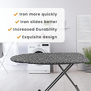 SAVUK Ironing Board and Cover Drawstring Tightening with Thick Felt Padding Scorch Resistant Easy Fit Heavy Reflective Duty Adjustable 3 Layer Standart Size 15x54 inch(Geometric Grey)