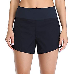Jhsnjnr Women's Stretch Lounge Travel Shorts Elastic Waist Comfy Workout Shorts with Pockets -5 Inches Navy M