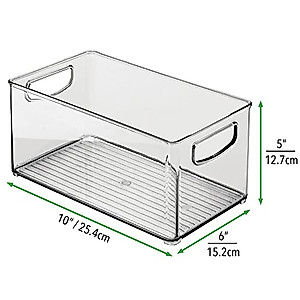 mDesign Plastic Kitchen Organizer - Storage Holder Bin with Handles for Pantry, Cupboard, Cabinet, Fridge/Freezer, Shelves, Counter - Holds Canned Food, Snacks - Ligne Collection - 4 Pack - Smoke Gray