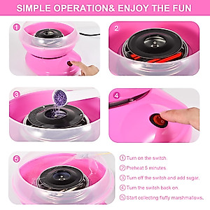 Cotton Candy Machine for Kids, Mini Electric Cotton Candy Maker with Food Grade Splash-Proof Plate for Home Kids Birthday Family Party, Includes 10 Bamboo Sticks & Sugar Scoop, Pink