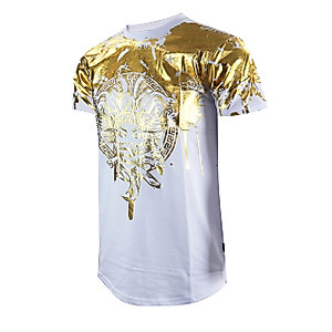 SCREENSHOT-S11279 Mens Hip-Hop Streetwear Premium Quality Urban Tee - Snake Head Masked Medusa Goddess Gold Foil Embossed Gel Print T-Shirt-White-Large