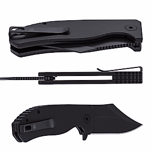 Off-Grid Knives - Caiman EDC, D2 Bowie Blade Folding Knife w/ G10 Scales, Bearings, Deep Clip, Left or Right Hand Carry