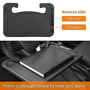 EconoEss Car Steering Wheel Desk | Food Table for Car | Steering Wheel Tray for Constant Travelers, Fits Most Vehicles Steering Wheels (Black)