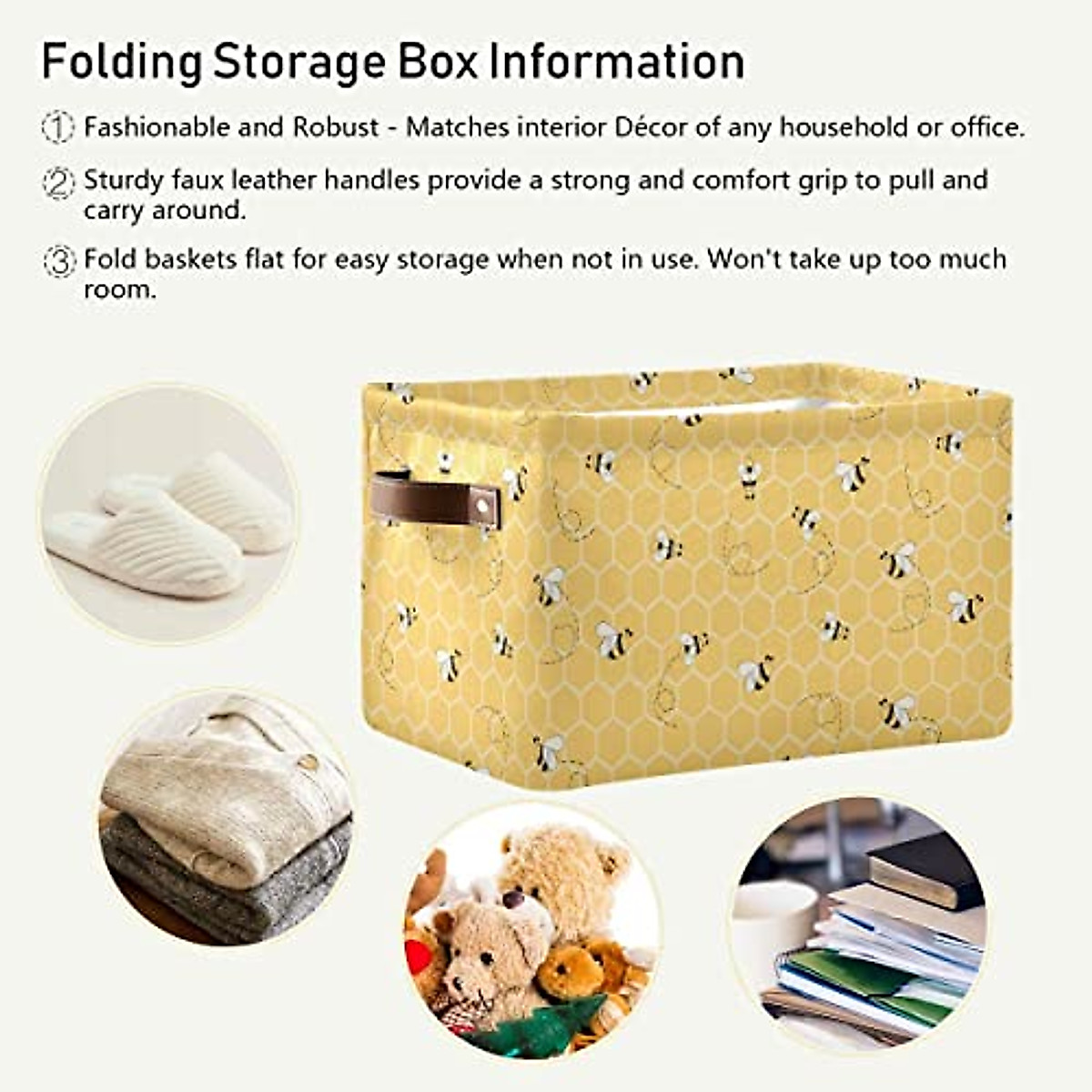 Storage Basket Cube Yellow Animal Bee Honey Comb Large Collapsible Toys Storage Box Bin Laundry Organizer for Closet Shelf Nursery Kids Bedroom,15x11x9.5 in,2 Pack
