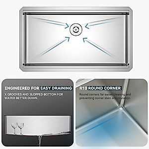 33 Undermount Kitchen Sink - Lordear 33 Inch Kitchen Sink 16 Gauge Stainless Steel Single Bowl Ledge Workstation Under Counter Kitchen Sink