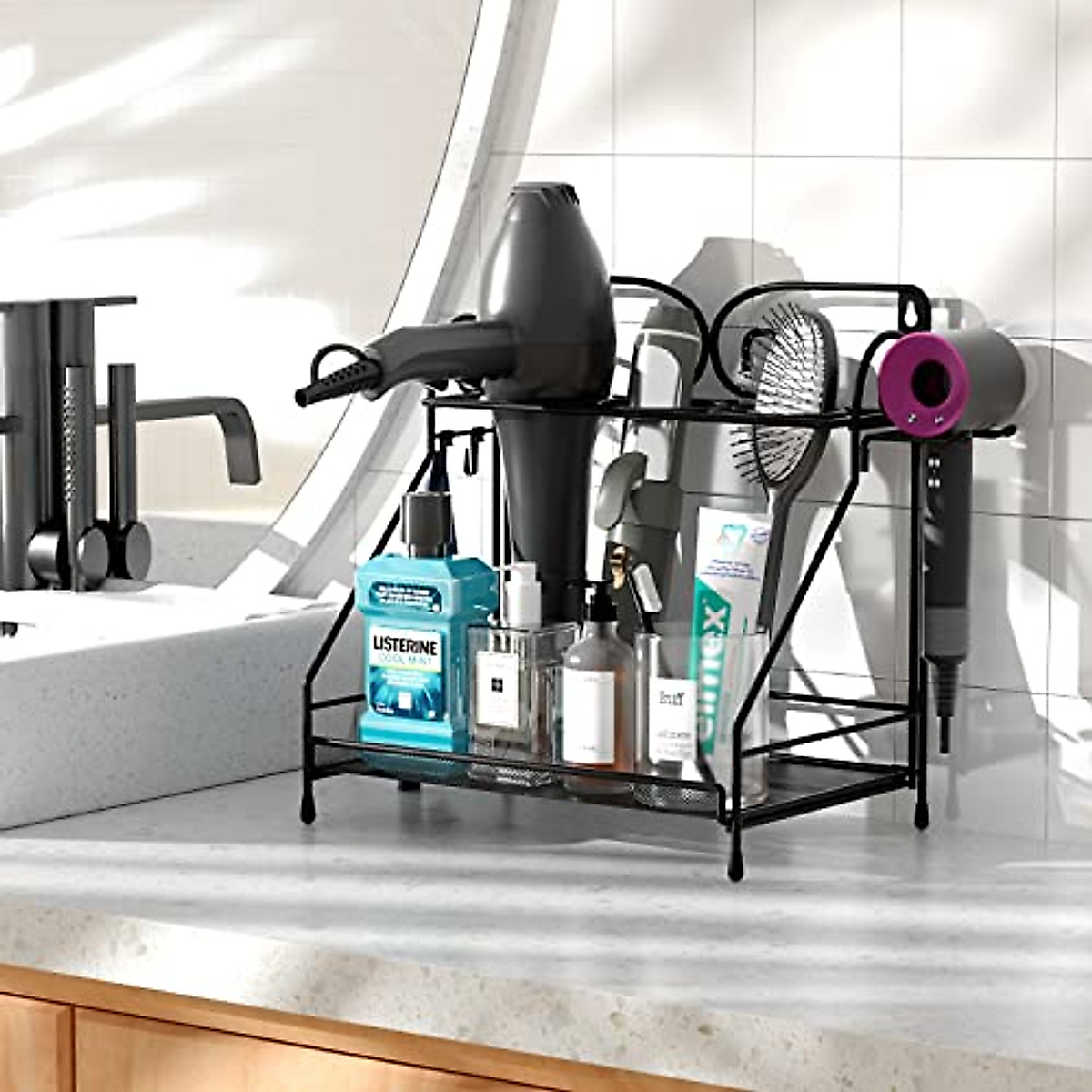 Hair Dryer Holder Hair Tool Organizer Hair Dryer Organizer and Curling Iron Holder for Dresser Brushes/Hair Straighteners/Styling Tools
