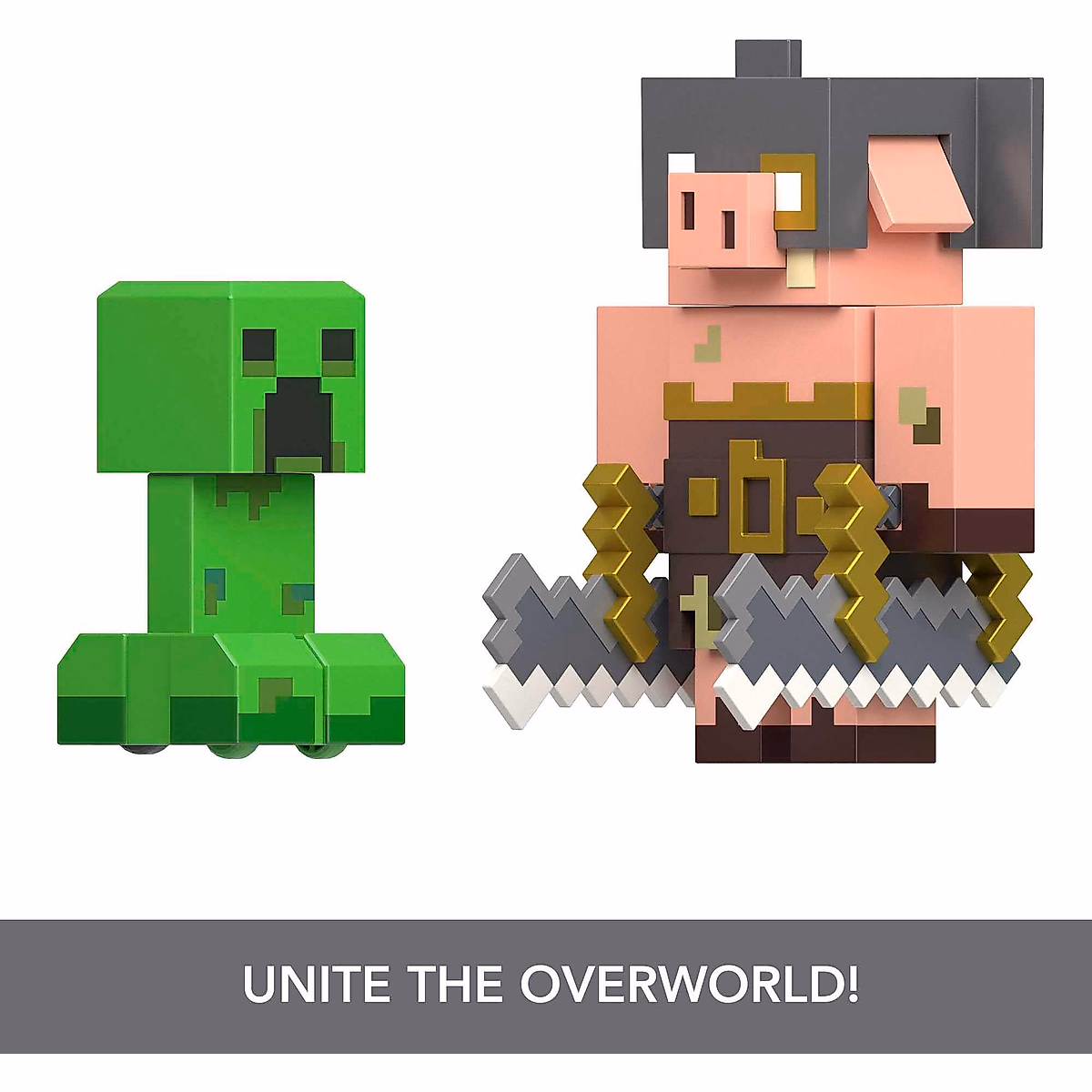 Mattel Minecraft Legends Action Figure 2-Pack, Creeper vs Piglin Bruiser Set, Attack & React Collectible Toys, 3.25-inch Scale