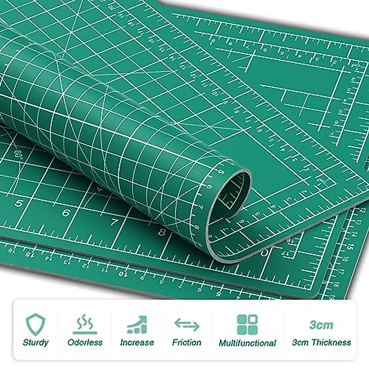 DIYSELF Self Healing Sewing Mat, 18" x 12" Rotary Cutting Mat for Craft, 5-Ply Double Sided Table Protector Cutting Mat for Sewing Fabric Quilting scrapbooking, A3, Green