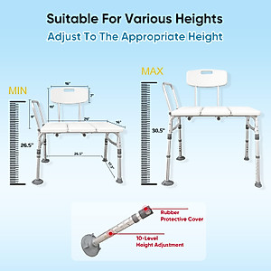 Nurhome Heavy Duty Bathtub Transfer Bench with Back and Side Arm Shower Chair with Height Adjustable Bath Shower Bench Chair Fits Any Bathroom for Elderly Disabled Non-Slip Feet 330 lbs