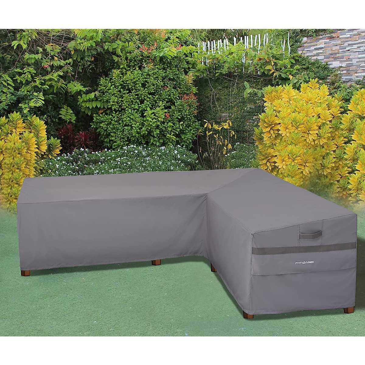 PATIOASIS Sectional Outdoor Furniture Cover Waterproof, Right Facing Patio Deck Lounge Set Sofa Covers Grey L Shaped 106''L x 85''L x 34''D x 31''/26''H