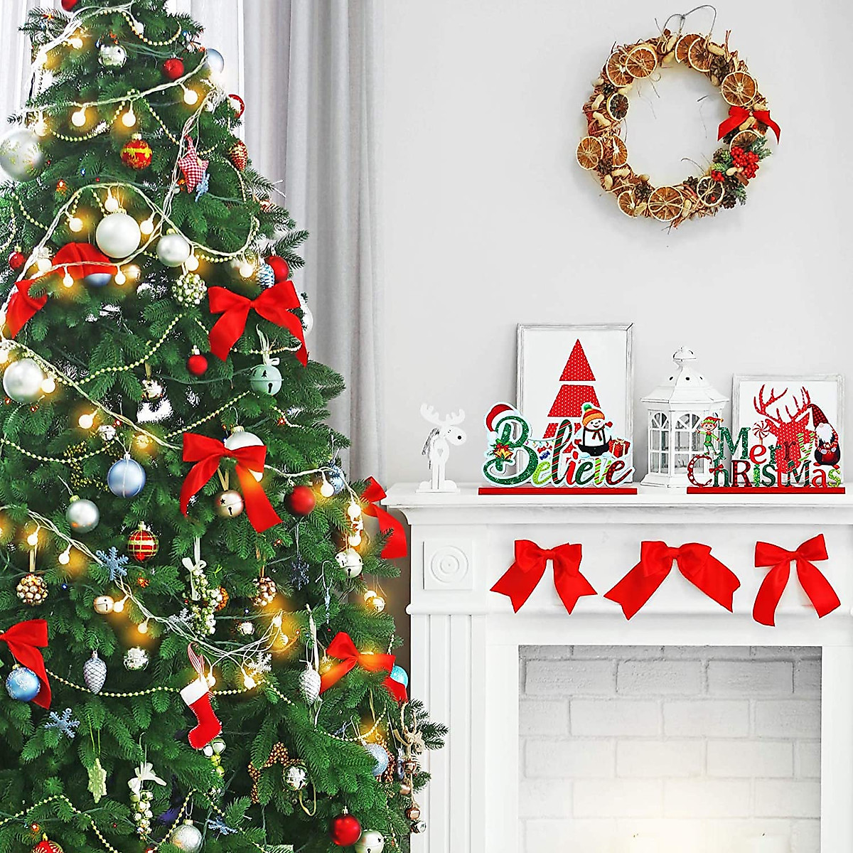 Blulu 3 Christmas Decorations Indoor Christmas Centerpieces for Tables Merry Christmas Tabletop Wooden Sign Snowman Farmhouse Centerpieces for Christmas Xmas Holiday Party Indoor Decor(Chic Style)