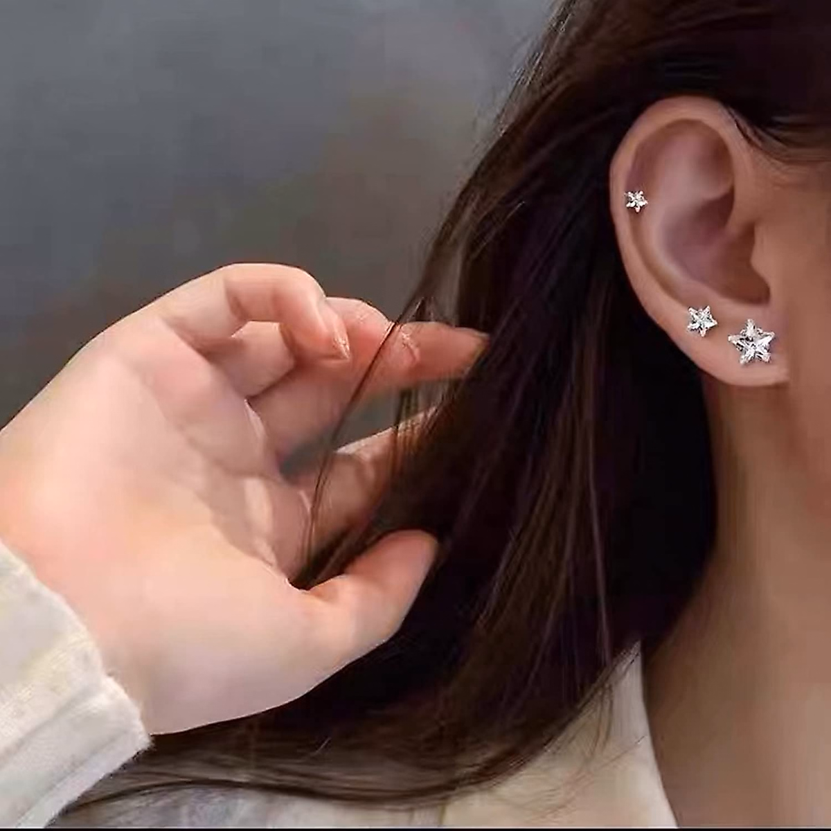 DAILI 5 Pairs Cubic Zirconia Earrings Studs: Silver Flat Back Stud Earrings for Women Hypoallergenic Surgical Stainless Steel Star CZ Stud Earrings for Helix Cartilage 3-8mm