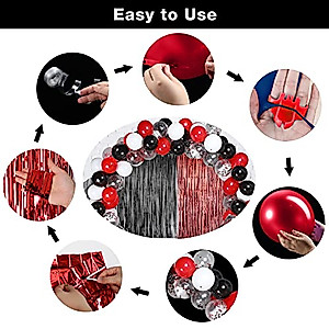 Happy Birthday Banner Party Decorations,85 Pieces Black and Red Balloons Kit Set Rain Curtain Backdrop and 2 Pieces Plastic Disposable Tablecloth for Boy Women Men Birthday Party Decorations Supplies