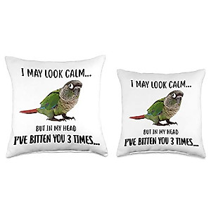 Cute Green Cheek Conure Parrot Design Funny May Look Calm Green Cheek Conure Parrot Lovers Gift Throw Pillow, 16x16, Multicolor