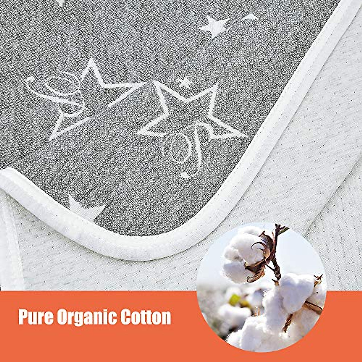 Organic Cotton Toddler Blanket, Breathable and Warm Crib Bed Baby Blanket, Super Soft and Light Weight Quilted Blanket for Boys and Girls, 39x47 Inches, Grey Starry