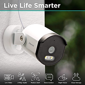 iHome Insight Smart Outdoor WiFi Security Camera, 1080p HD IP65 Weatherproof Camera with 2-Way Audio, Night Vision, and Motion Alerts, Compatible with Alexa and Google Home, 2 Pack