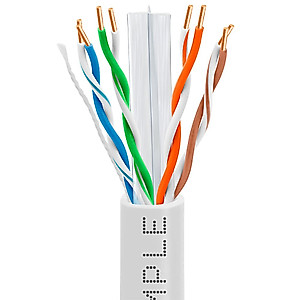 Cmple - Cat6 Cable 1000ft Bulk Lan Ethernet Cat 6 Wire Network UTP 23AWG CMR Riser 10Gbps 550 MHz Pull Box 1000 Feet, White