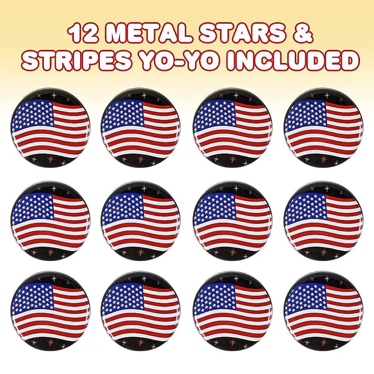 ArtCreativity Metal Stars & Stripes Yoyos, Set of 12 , 4th of July Party Favors, USA Flag Yo-Yo Toys, Fun Patriotic Accessories for Independence, Memorial, and Veterans Day