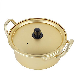 Korean ramen pan with lid quick noodle cooking pot Korean yellow aluminum soup pot noodle pot with handle for soup noodles(20cm Pot)