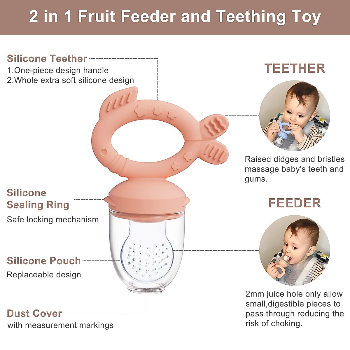 Dilovely Baby Fruit Feeder & Babies Food Freezer Trays with Lid, Pacifier Feeder, Silicone Food Molds Trays for Homemade Baby Food, Frozen Breast Milk Cube, BPA Free Pink