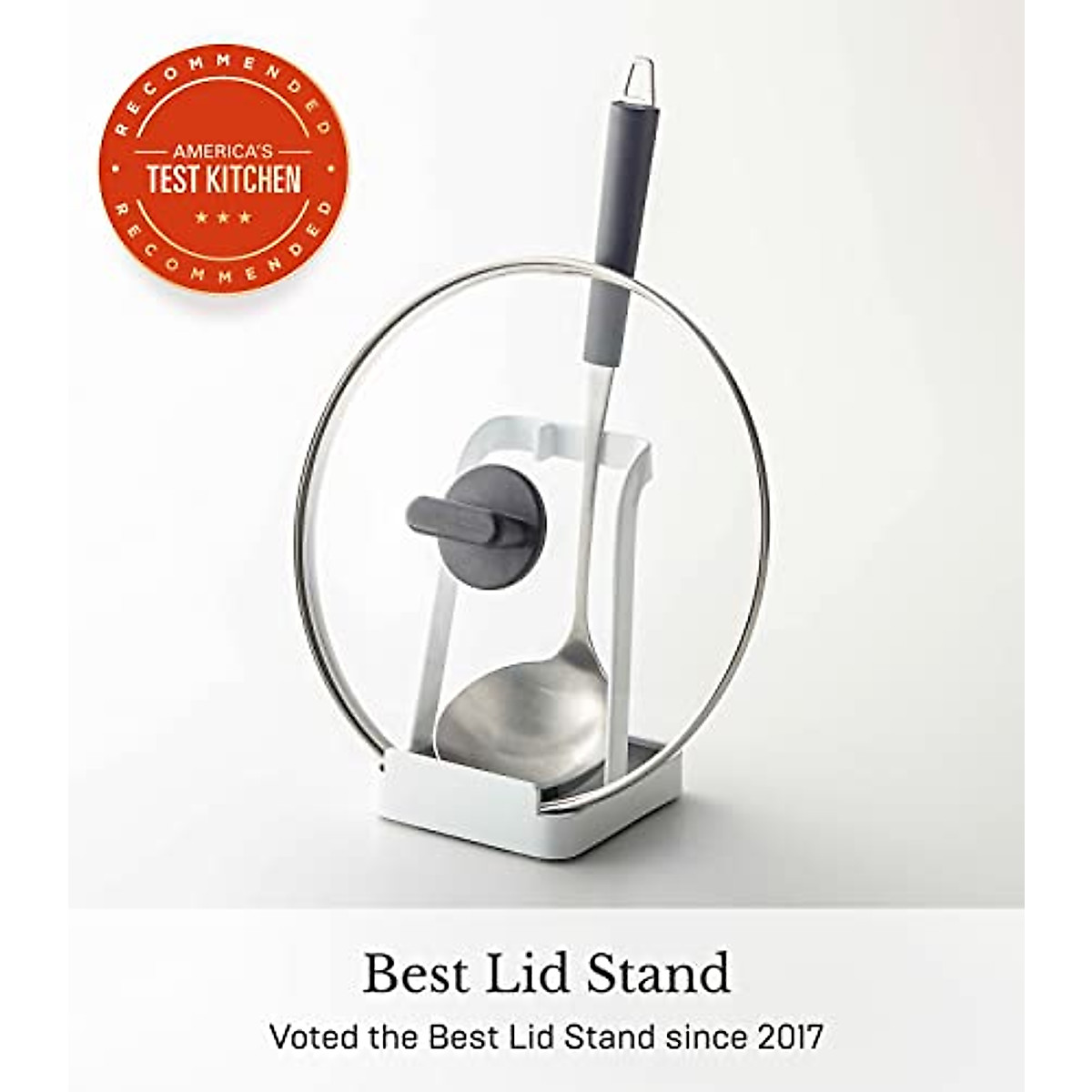 YAMAZAKI Home Ladle Holder - Lid Stand For Utensils In Kitchen, Steel, Water Resistant, No Assembly Req.,White