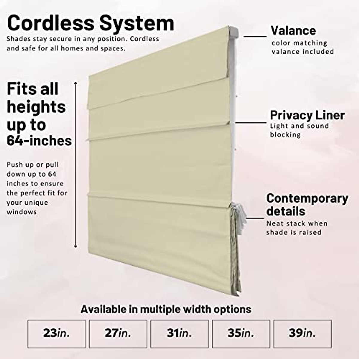 CHICOLOGY Roman Shades for Windows, Roman Window Shades, Roman Shades, Window Treatments, Window Shades for Home, Window Shade, Cream (Cotton), 35" W X 64" H