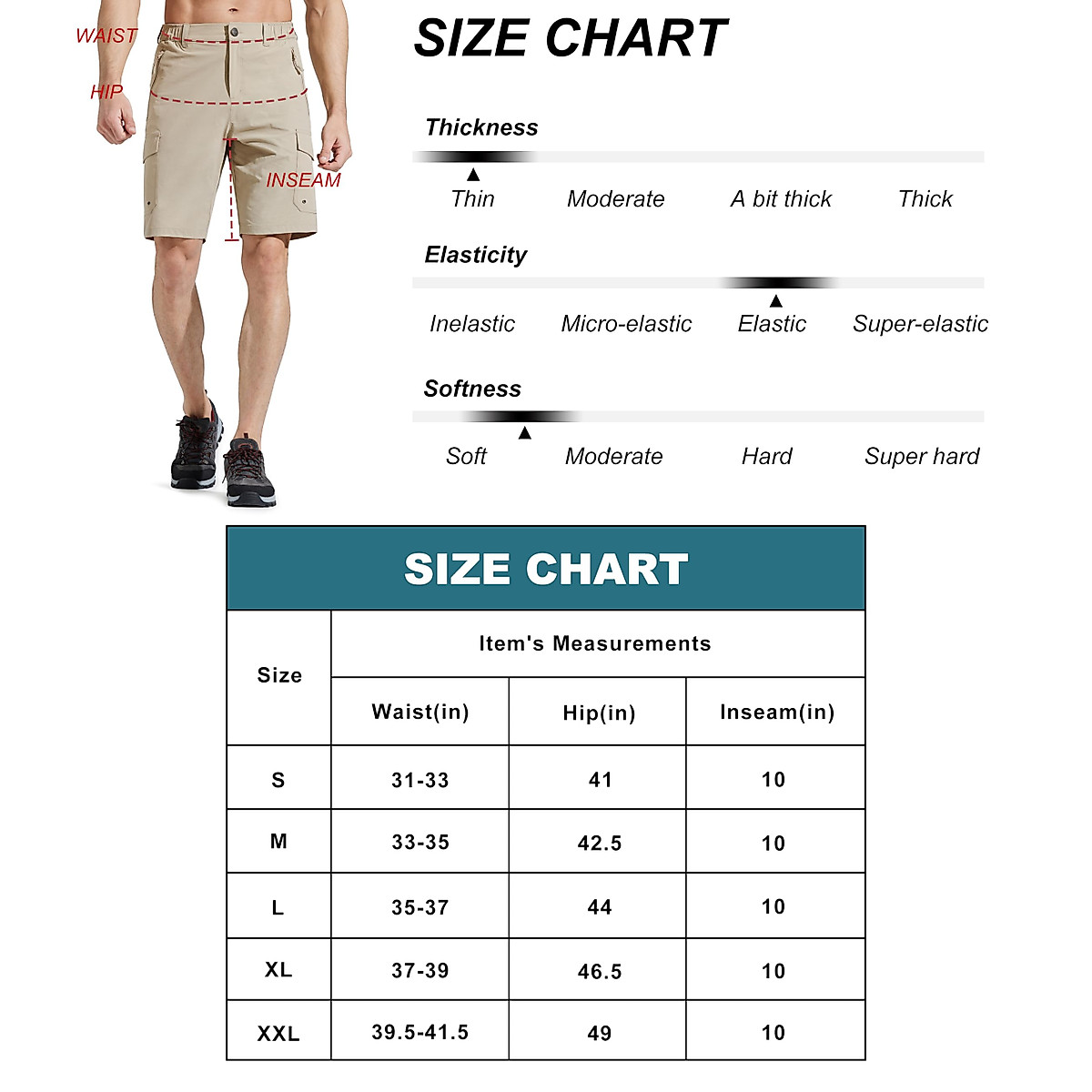 MASKERT Men's Hiking Cargo Shorts,Work Casual Shorts Travel Fishing Golf Stretch Tactical Shorts, Khaki XXL