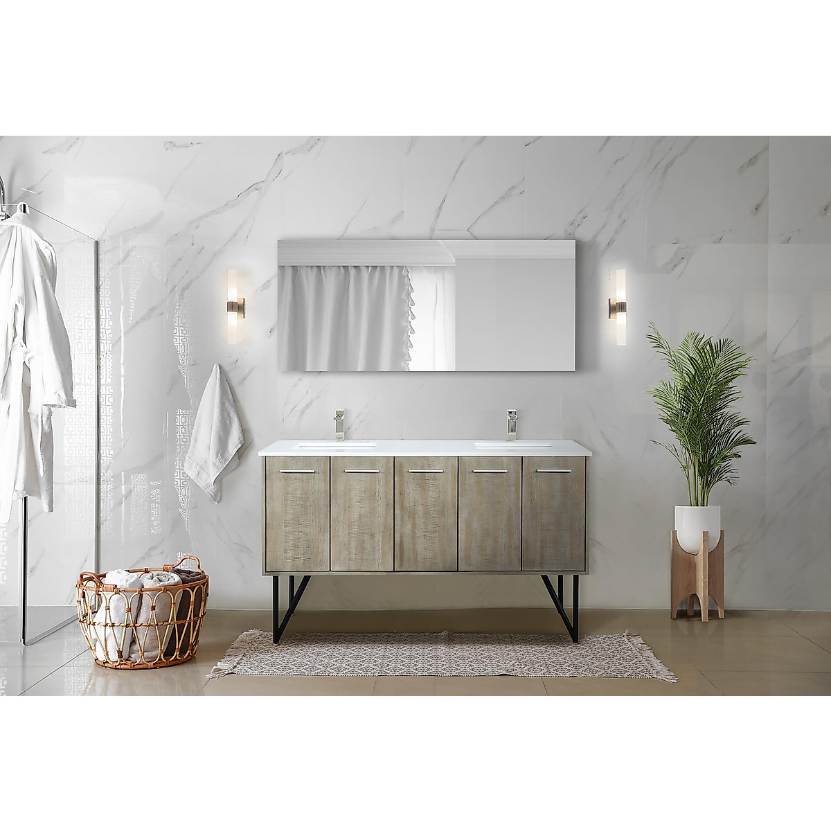 Bell+Modern Fairfield 60 in W x 20 in D Rustic Acacia Double Bath Vanity and Cultured Marble Top