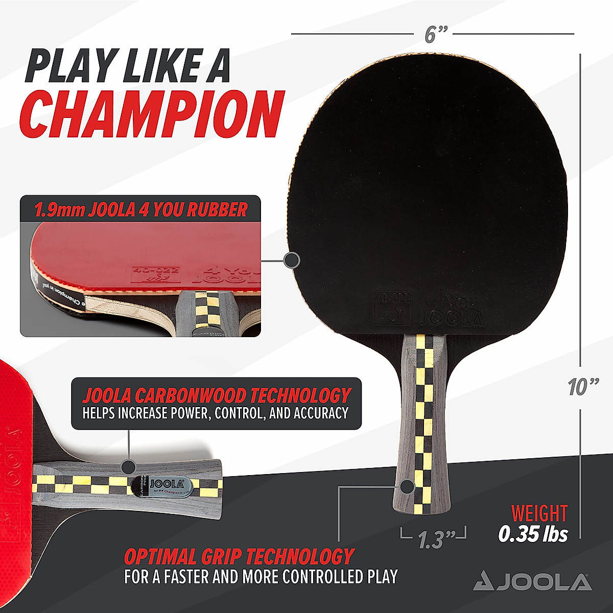 JOOLA Carbon Pro Professional Ping Pong Paddle - Racket with Carbonwood Technology & Red/Black JOOLA 4 You Rubber - Table Tennis Racket Designed for Speed