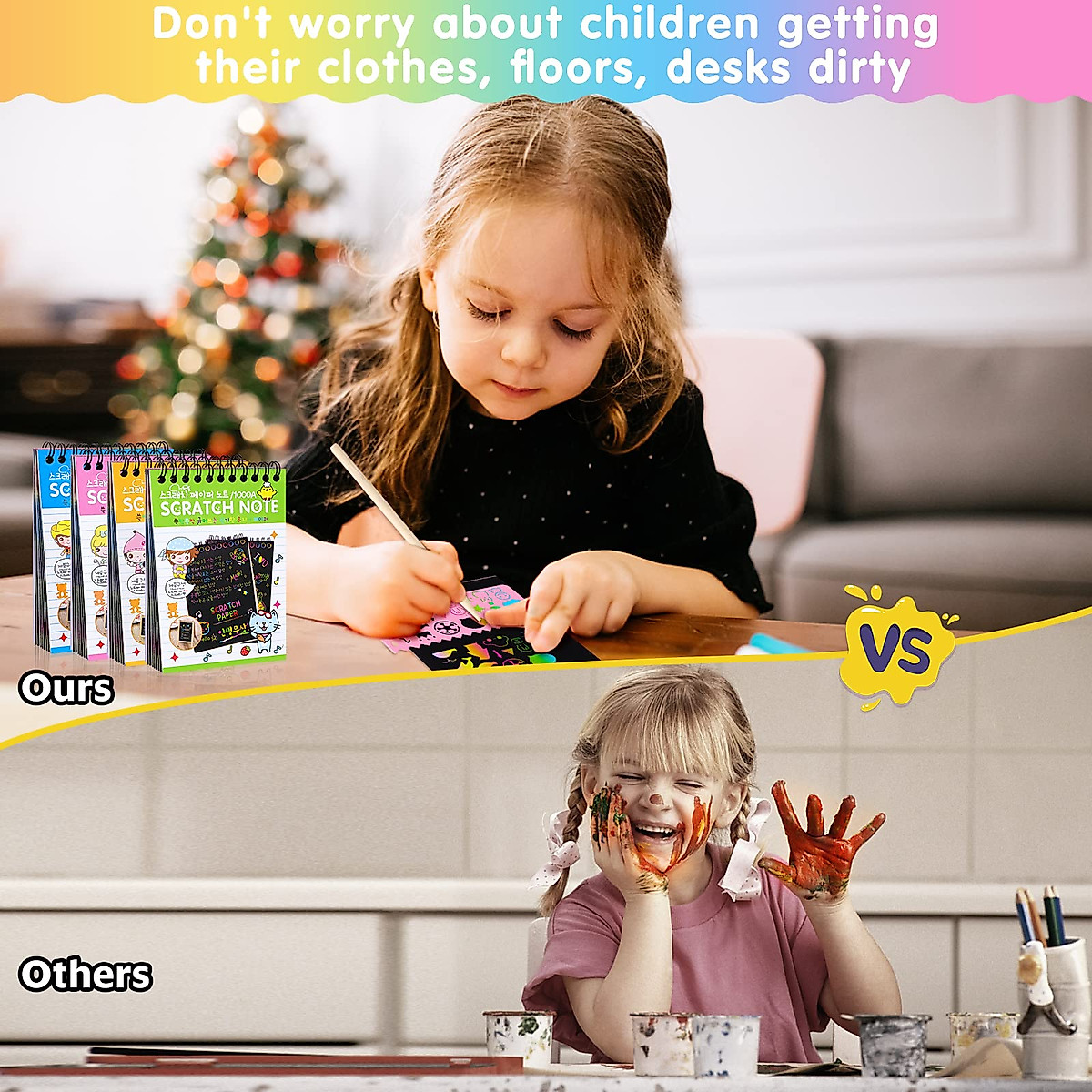 YSCare 24 Pack Scratch Arts and Crafts Notebooks, Rainbow Scratch Arts Paper with 24 Wooden Stylus and 4 Drawing Stencils, Christmas DIY Arts and Crafts for Kids Birthday Party Favors Game Gift