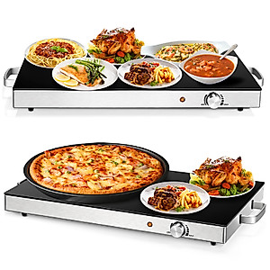 Giantex 2 Packs Electric Warming Tray, 22''x15'' Hot Plate with Adjustable Temperature Control, Stainless Steel Frame & Tempered Glass Surface, Food Warmer Buffets Server for Party Events