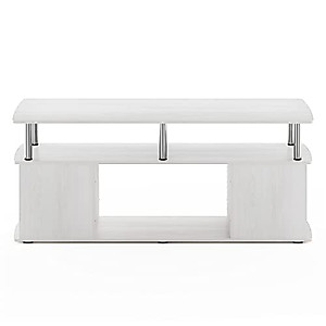 Furinno Jaya Stand for TVs up to 50 Inch with Open Storage, 18.9"D x 47.2"W x 20.12"H, White Oak/Stainless Steel Tube