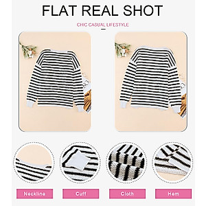 Dokotoo Oversized Crewneck Sweaters for Women 2024 Fall Winter Fashion Color Block Long Sleeve Striped Side Split Sweater Casual Comfy Chunky Knit Pullover Sweaters Tops White Large