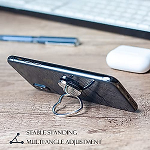 [2 Packs] Love Heart Shaped Glossy Finish Cell Phone Ring Holder Stand, 360 Degree Rotation Finger Ring Kickstand with Polished Metal Phone Grip for Magnetic Car Mount (Sliver)