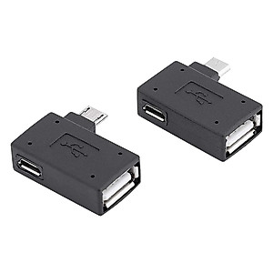 Liukouu 2Pcs USB 2.0 Female to Male Micro OTG Adapter Power Supply Port 90 Degree Left 90 Right Angled