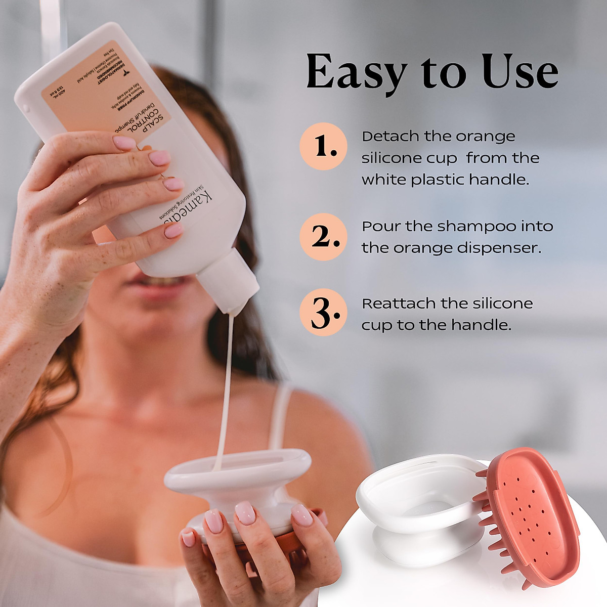 KAMEDIS Scalp Massager Shampoo Brush: Soft Silicone Scalp Exfoliator, Soothes Dry Scalp and Hair, & Scrubs Away Dandruff