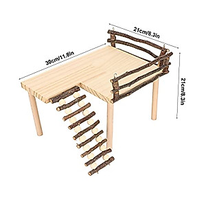 Tnfeeon Wooden Hamster Platform for Cage with Ladder Dwarf Hamster Standing Platform Wood Cage Accessories Exercise Toy for Mouse Guinea Pig Chinchilla Gerbil Squirrel