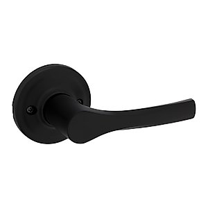 Kwikset Henley Interior Privacy Door Handle with Lock, Door Lever For Bathroom and Bedroom, Matte Black Reversible Keyless Turn Lock, with Microban Protection