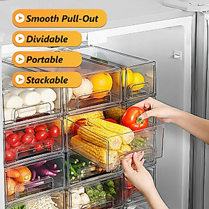tipatyard Fridge Drawers 4 Pack Clear Pull Out Stackable Food Storage Containers Box Refrigerator Drawer Organizer Bins with Handle