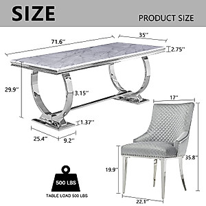 Anewsun 5 Pieces Dining Table Set for 4, Modern Kitchen and Dining Room Sets for 4 with Silver Metal Circle Base Dining Table and Silver Gray Velvet Upholstered Dining Chairs