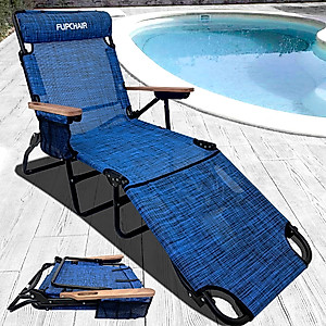 EasyGo Product FLIP Face Down Tanning Chaise Lounge Chair with Face & Arm Holes-4 Legs Support-Textilene Material-6 Position-Arm Head Rest Pillow-Beach or Home Use-PATENTS Pending, Blue