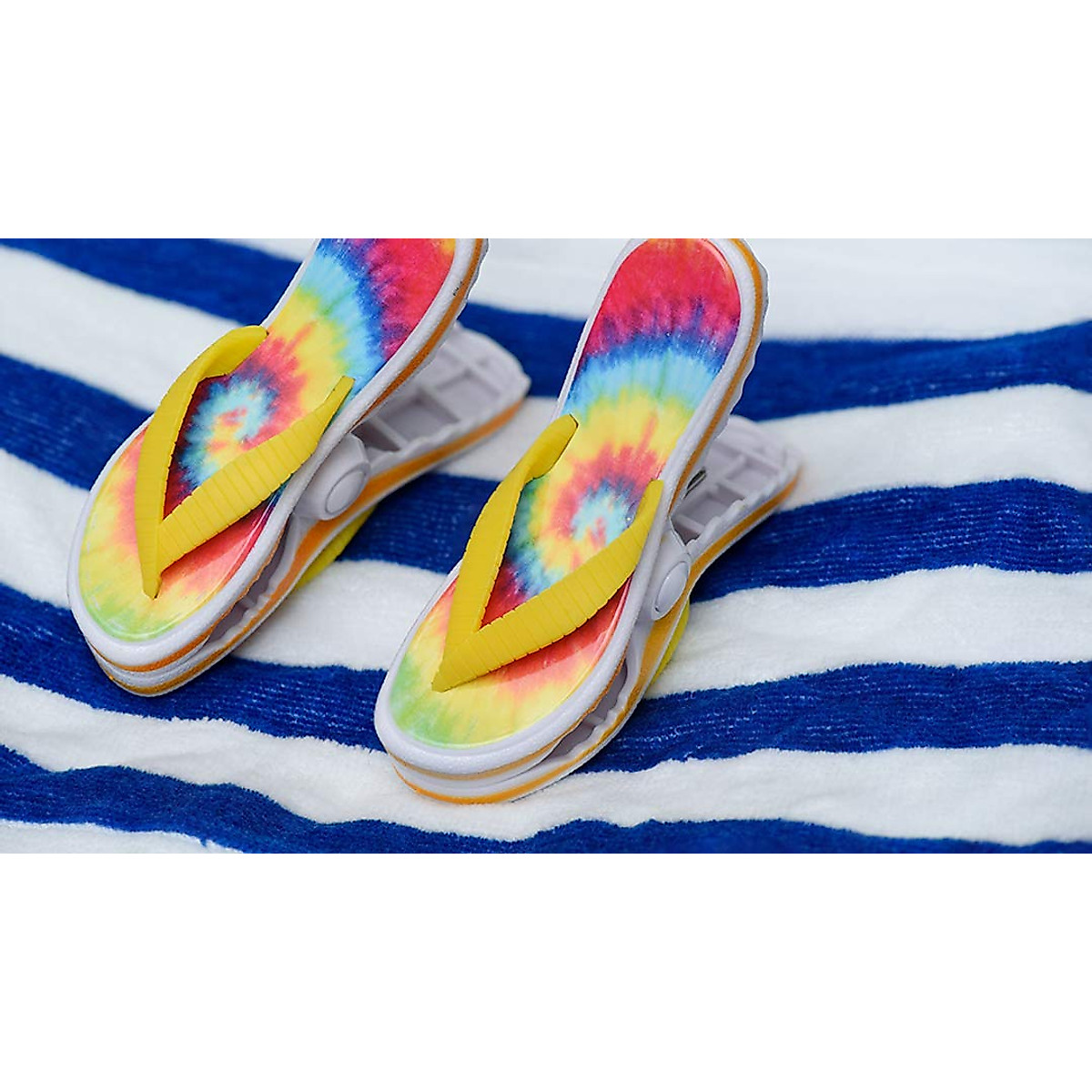O2COOL Bocaclips - Beach Towel Clips for Beach Chairs, Patio and Pool Accessories - (Tie Dye Flip Flop) 2 Count